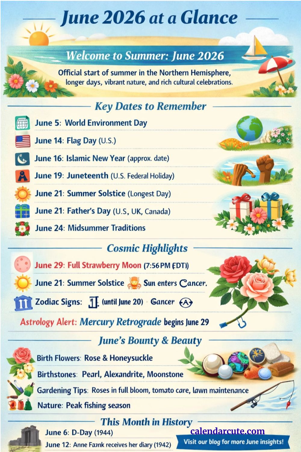 June 2026 Calendar: Dates, Holidays, Events & Observances