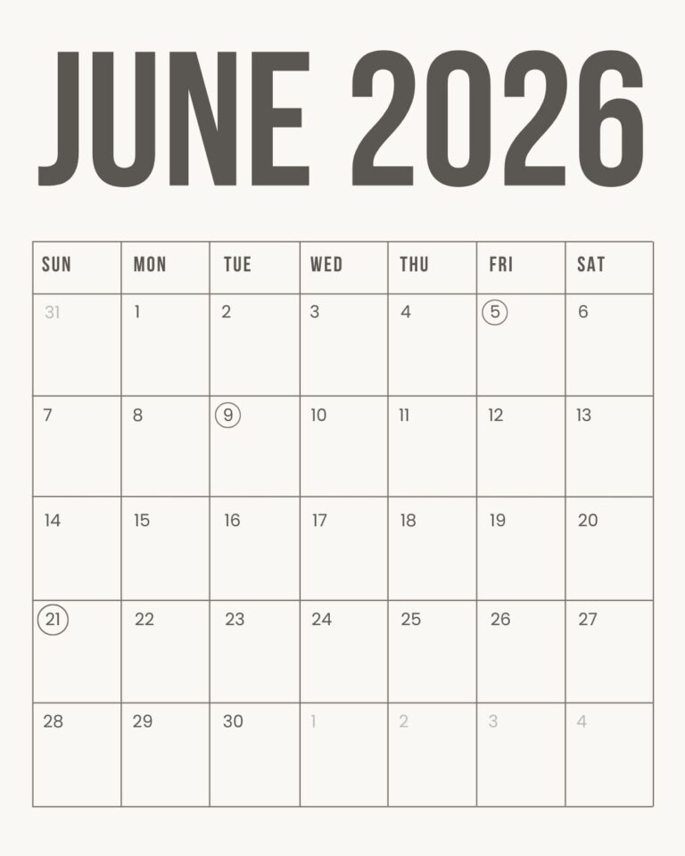 June 2026 Calendar: Dates, Holidays, Events & Observances